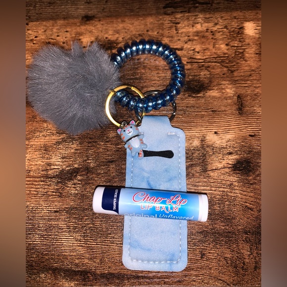 Accessories | Nwt Blue Square Chapstick Holder Keychain Set | Poshmark